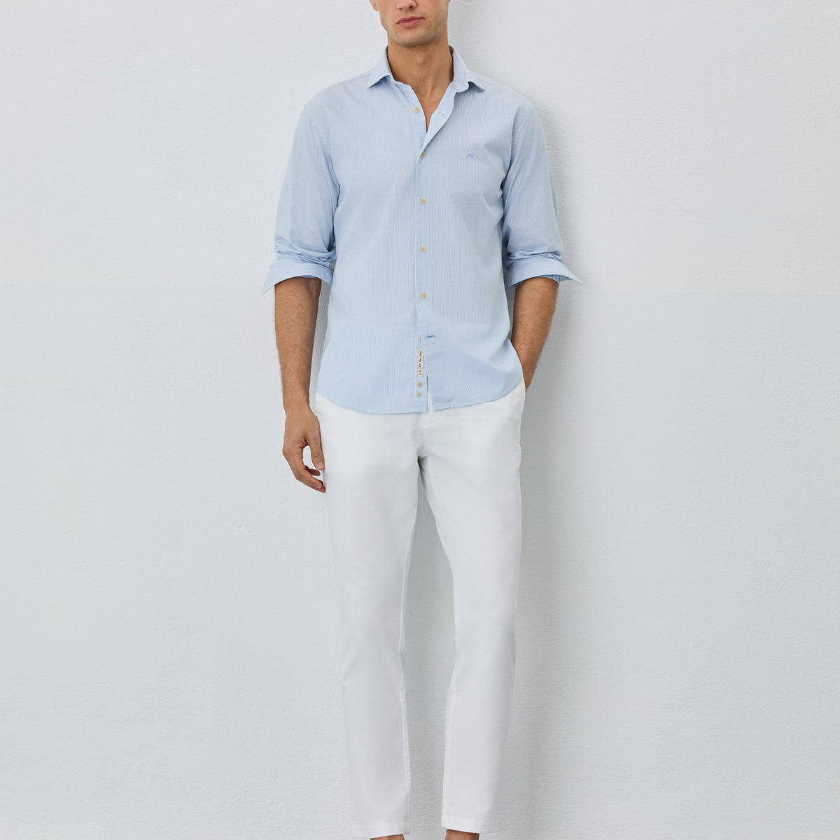 Slim Fit Shirt With Open Collar In BCI Cotton With Stripes – Sacoor ...