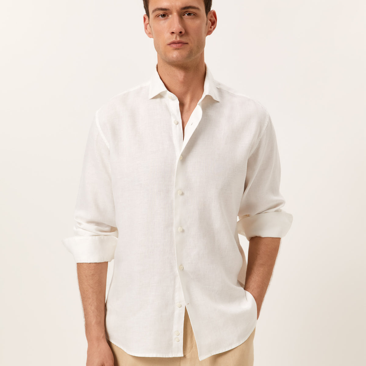 Regular Fit Open Shirt in 100% Linen – Sacoor Brothers